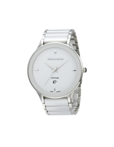 Romanson Quartz Sapphire Glass Men's Watch White Ceramic Dial with ...