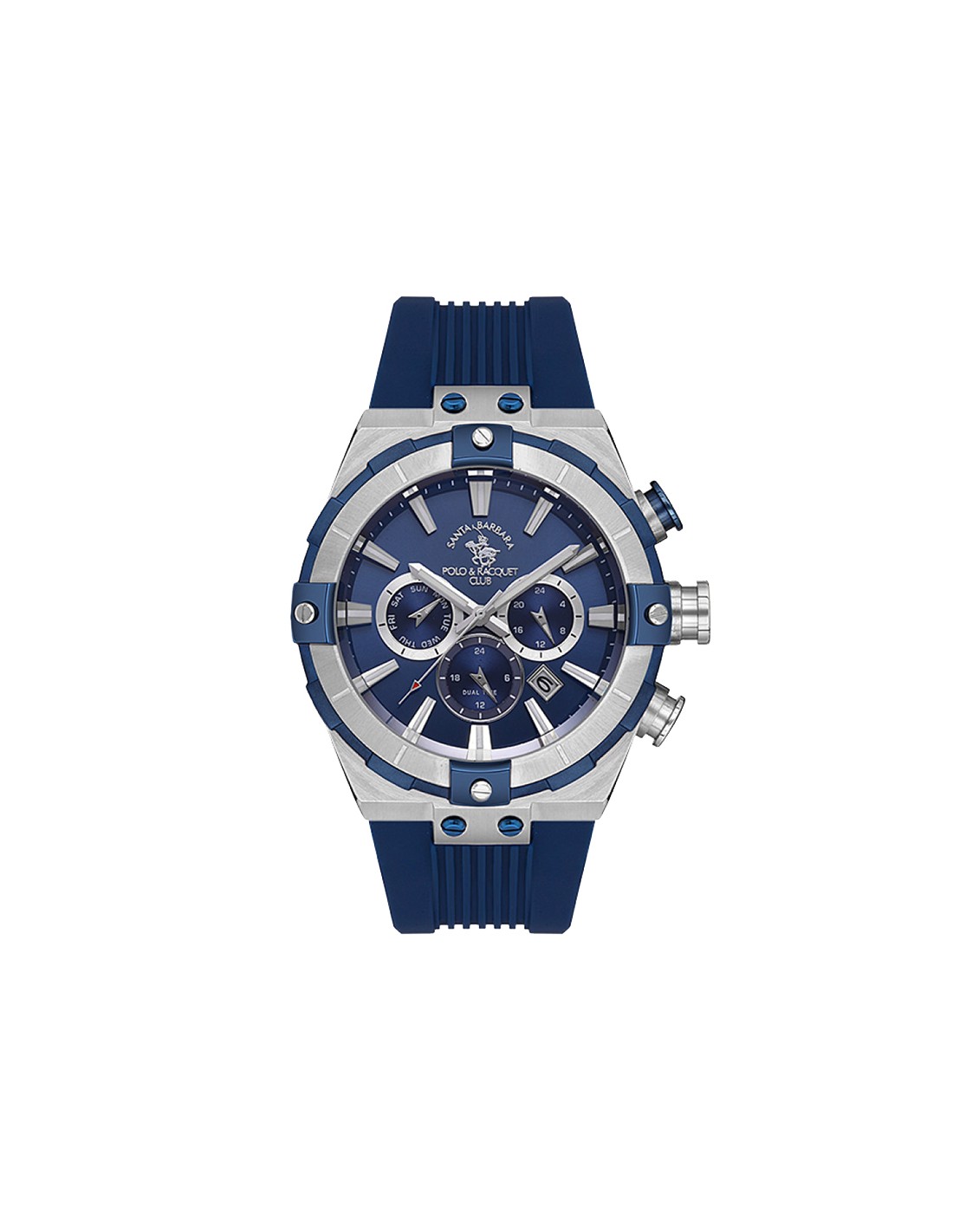 Santa Barbara Polo Men's Watch Blue Dial and Silicone Band Chronograph ...