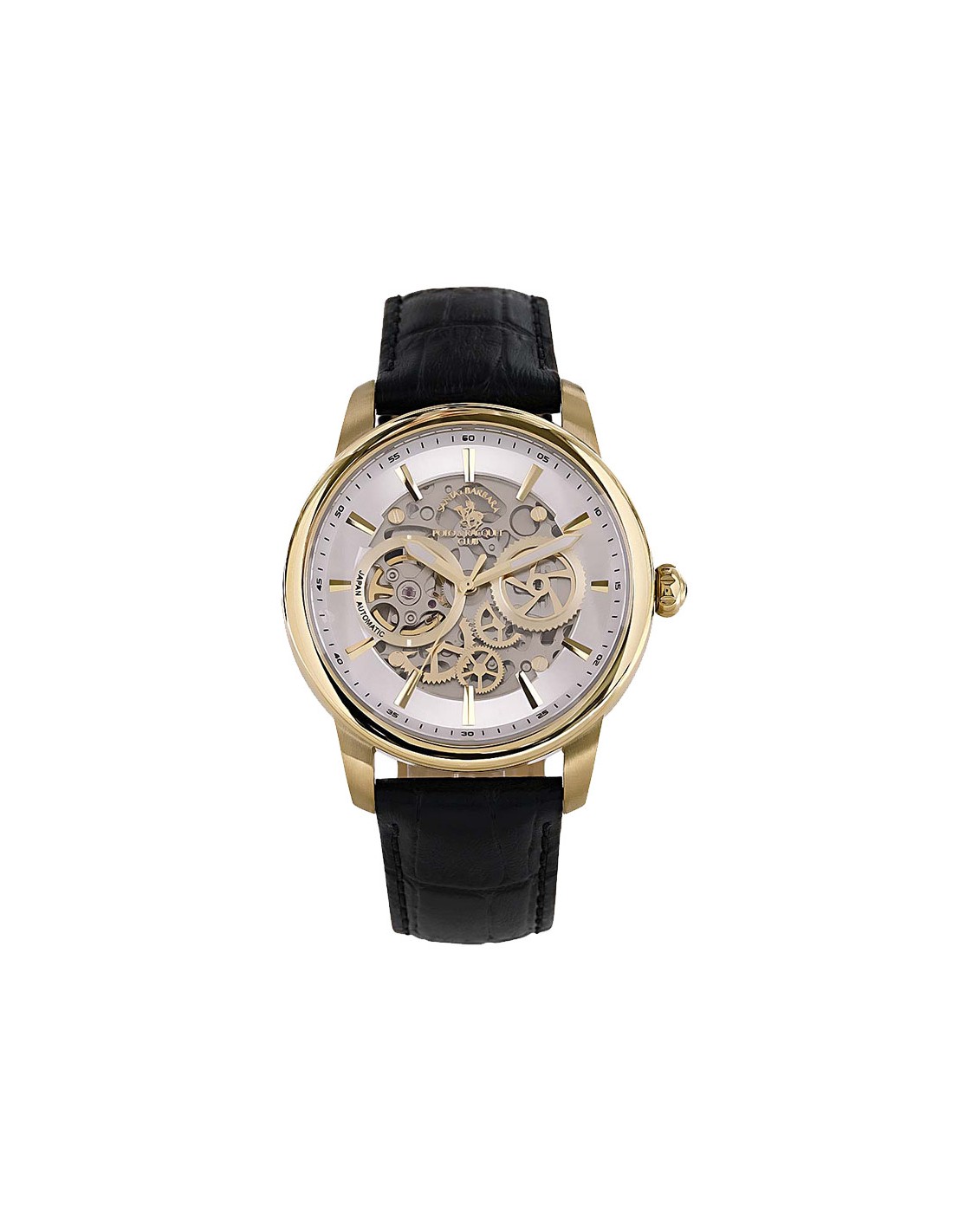 Santa Barbara Polo Skeleton Autmatic White Dial Gold Details Men's Watch